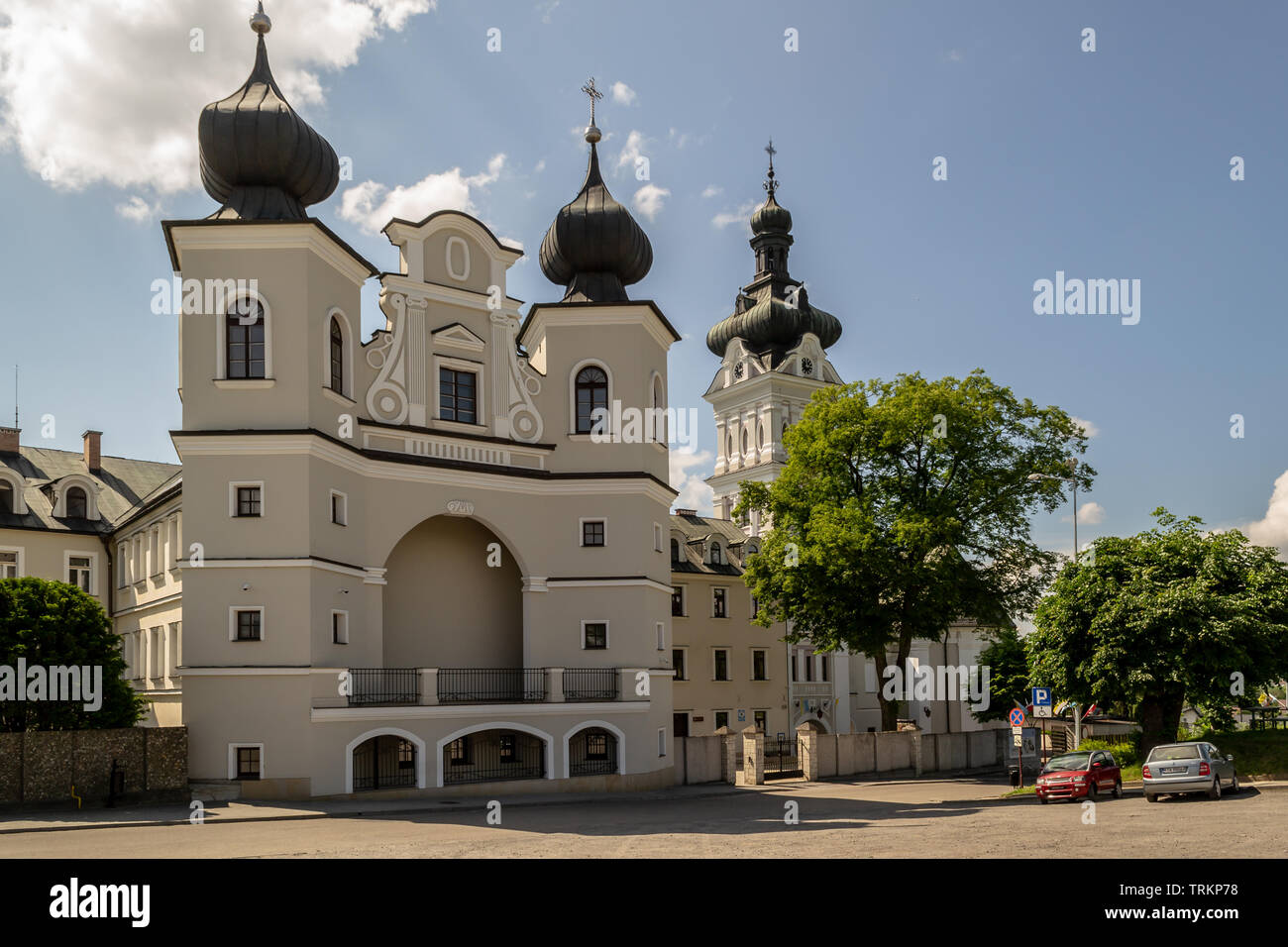 The buildings of the monastery illuminated by the spring sunshine Stock ...