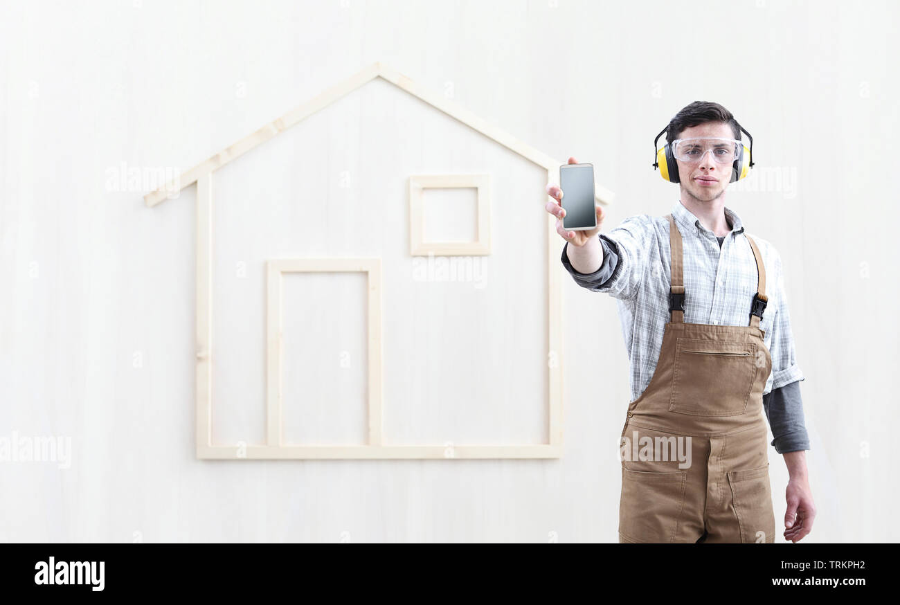 house construction renovation concept handyman carpenter worker man ...