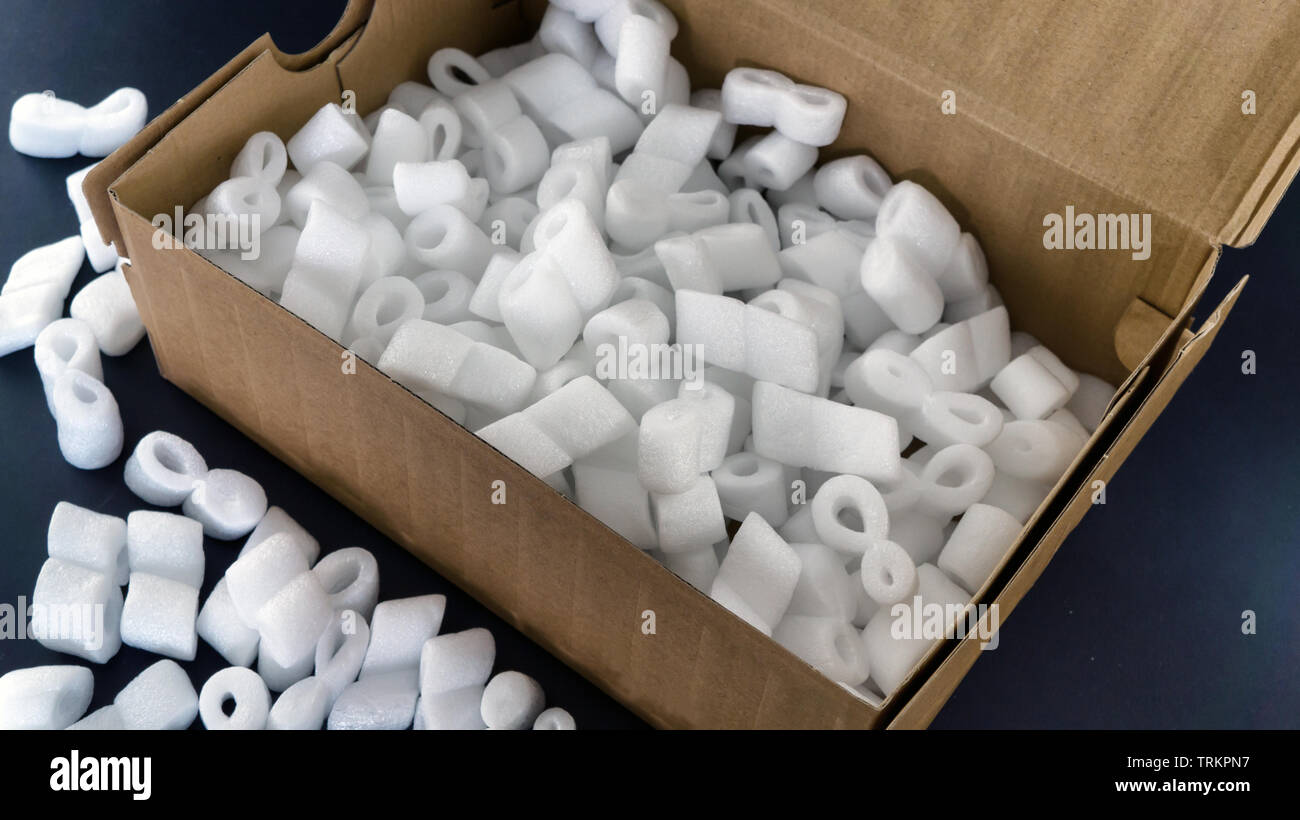cardboard box with polystyrene delivery box fragile Stock Photo - Alamy