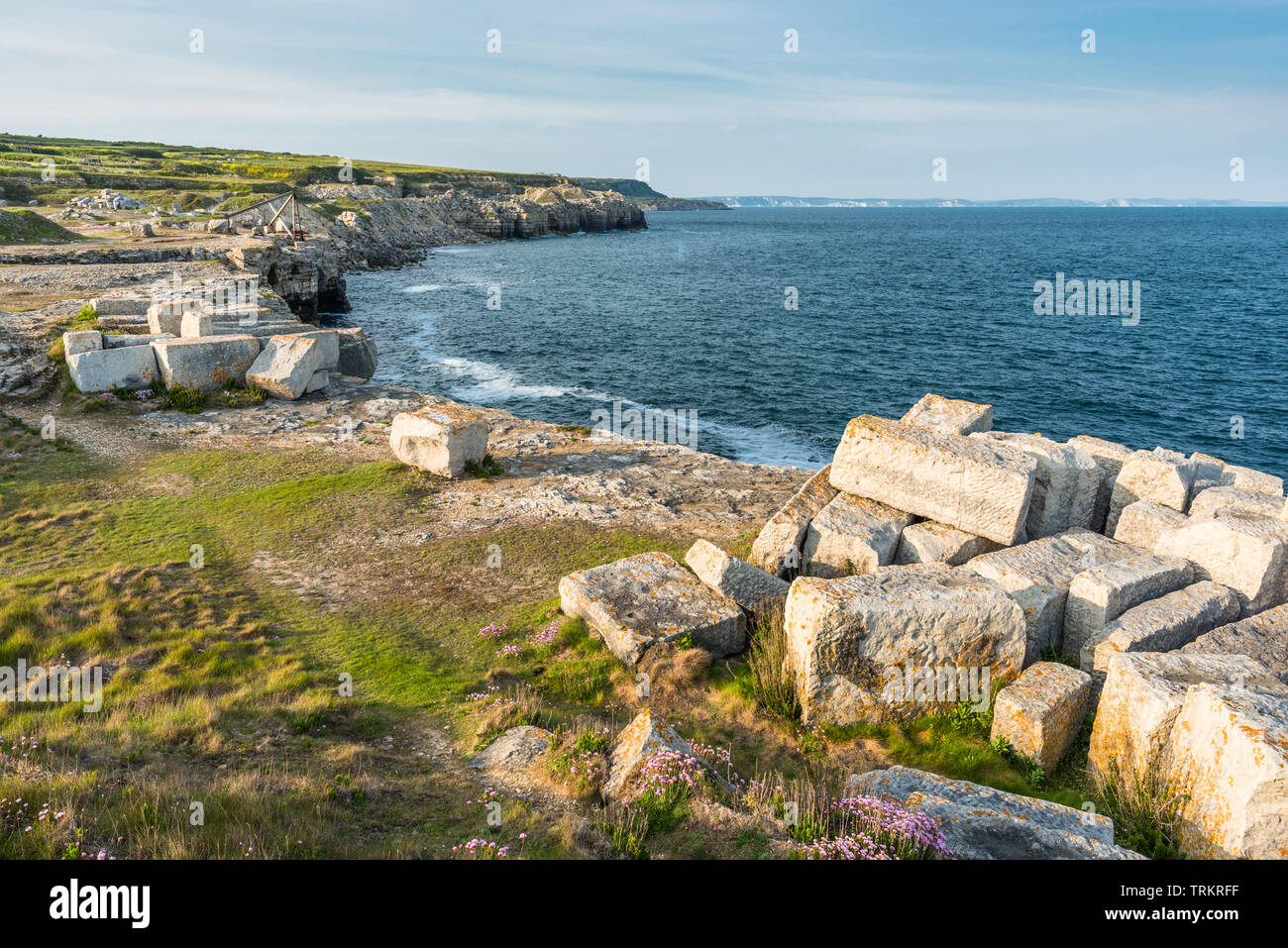 Remains of an ancient disused quarry at Portland Bill on the Isle of ...
