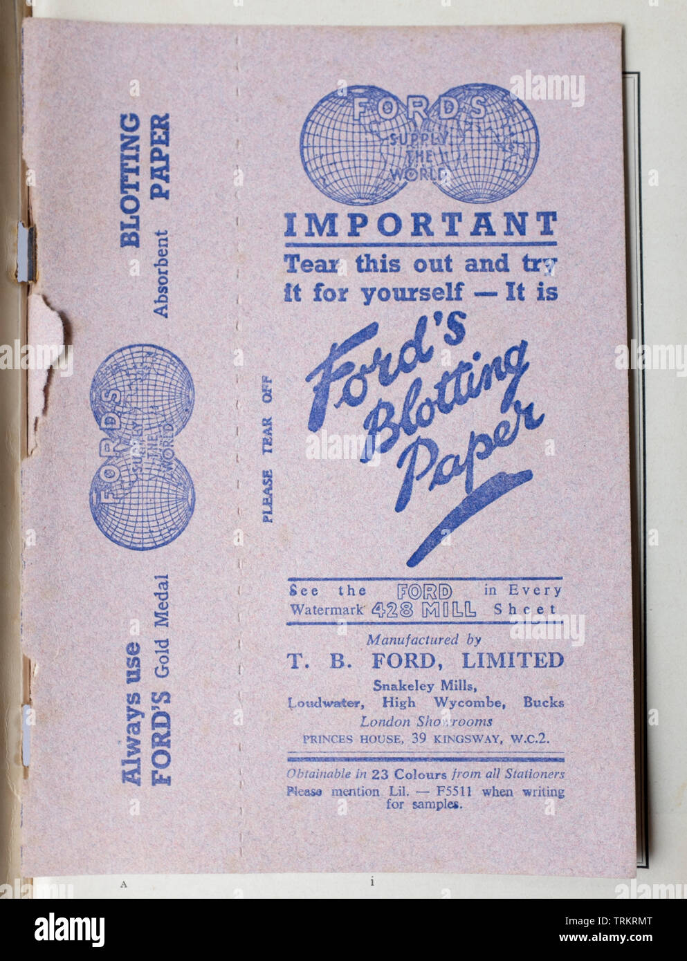 Giveaway Blotting Paper from Vintage Lilliput Magazine Stock Photo - Alamy