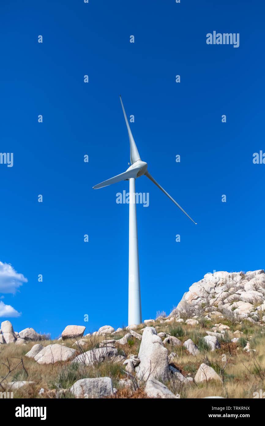 Detailed close up view of a wind turbine; generator, rotor and blade ...