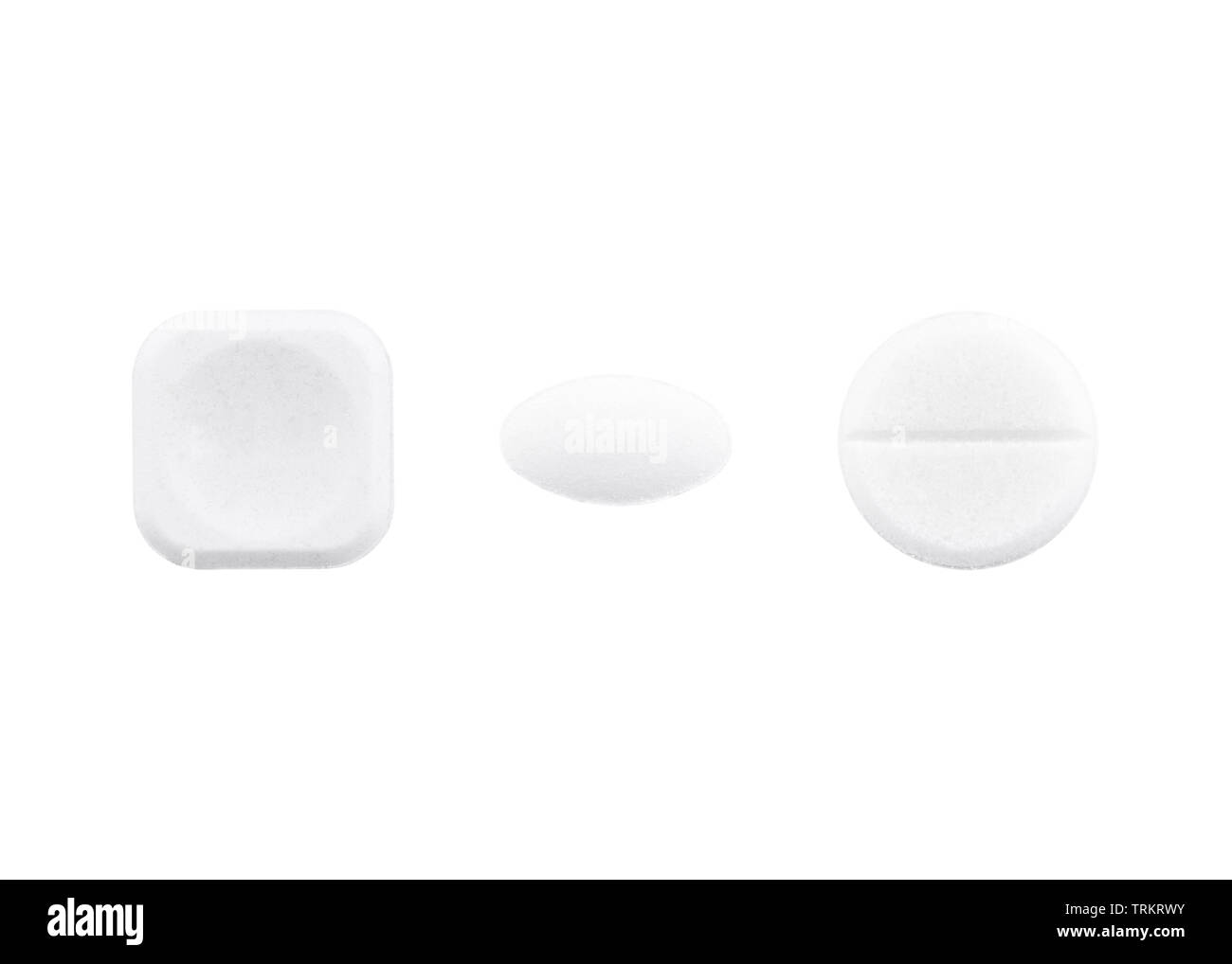 Set of white pills with different shapes. Isolated Stock Photo - Alamy