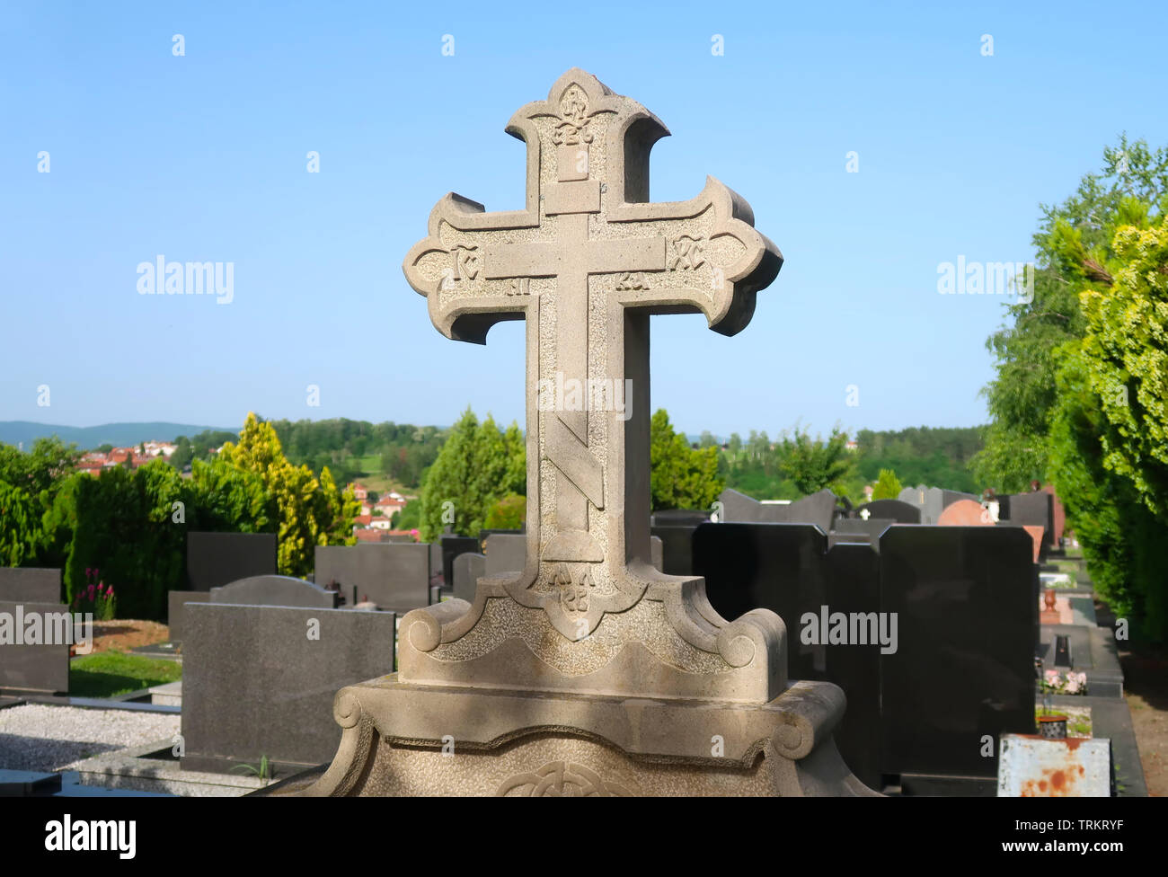 Carved tombstone on a cemetery Stock Photo - Alamy
