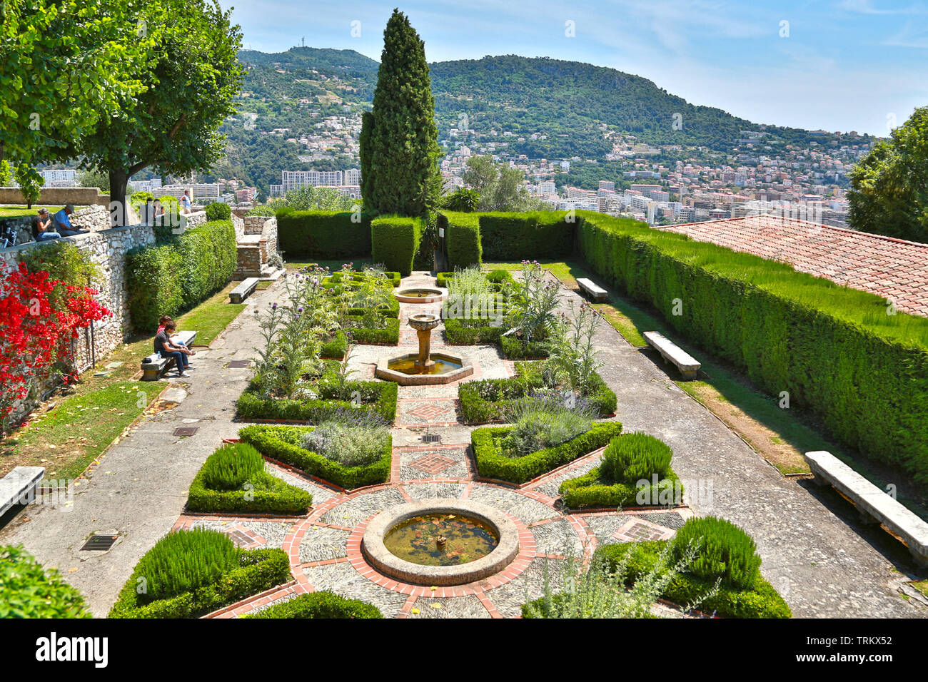 Nice, France - June 19, 2014: wonderful garden of the Cimiez Monastery ...