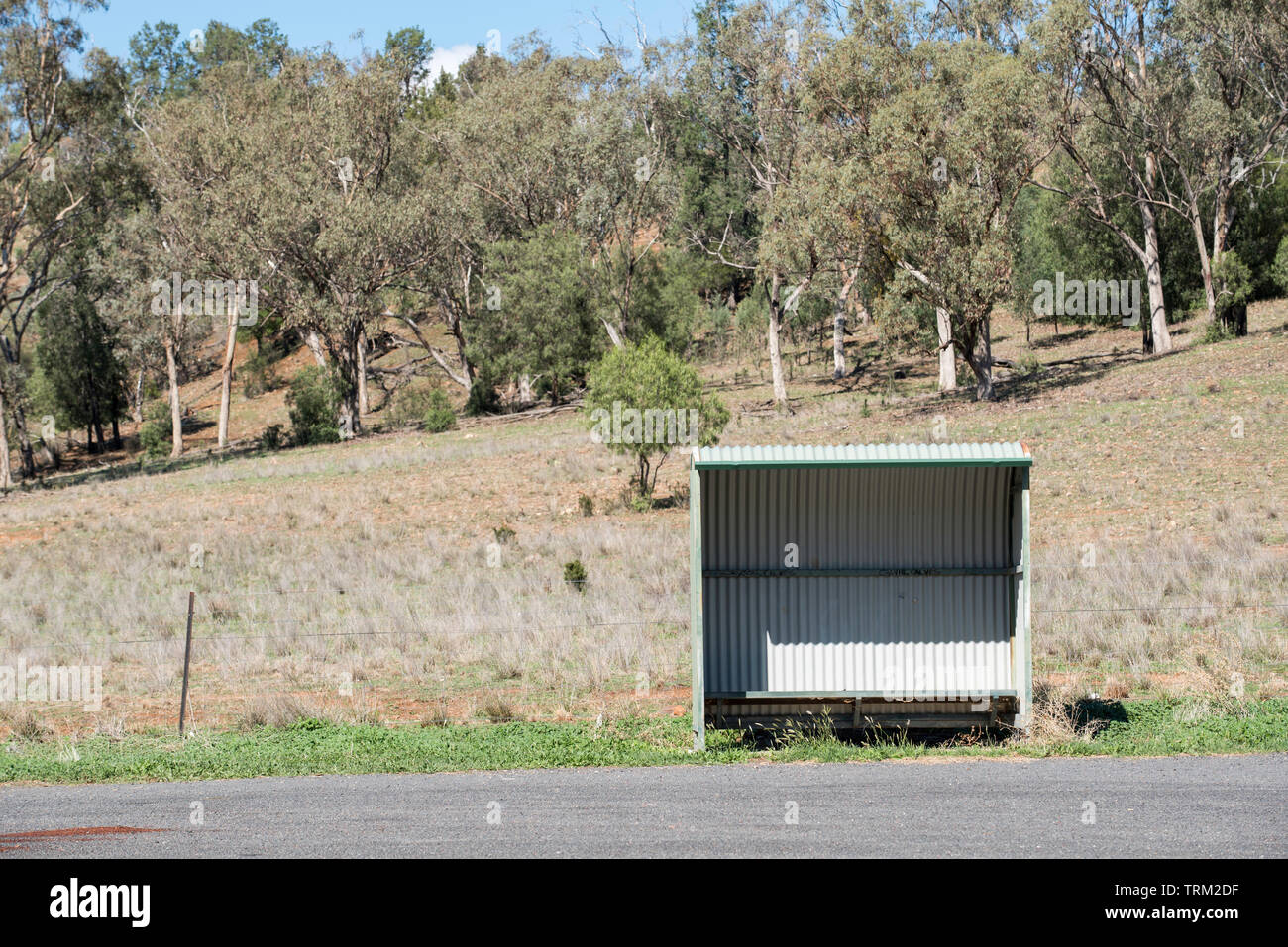 A lonely empty bus stop on the Oxley Highway in northwest New South ...