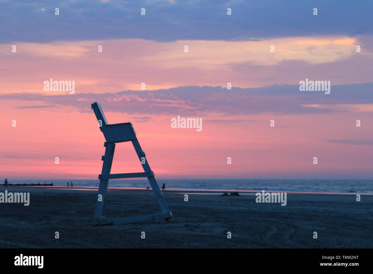 A lifeguard chair on the beach at sunrise. Wildwood, New Jersey, USA ...