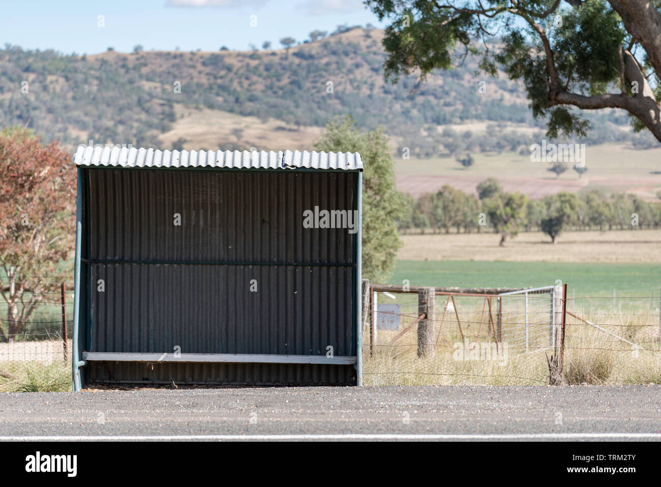 A lonely empty bus stop on the Oxley Highway in northwest New South ...