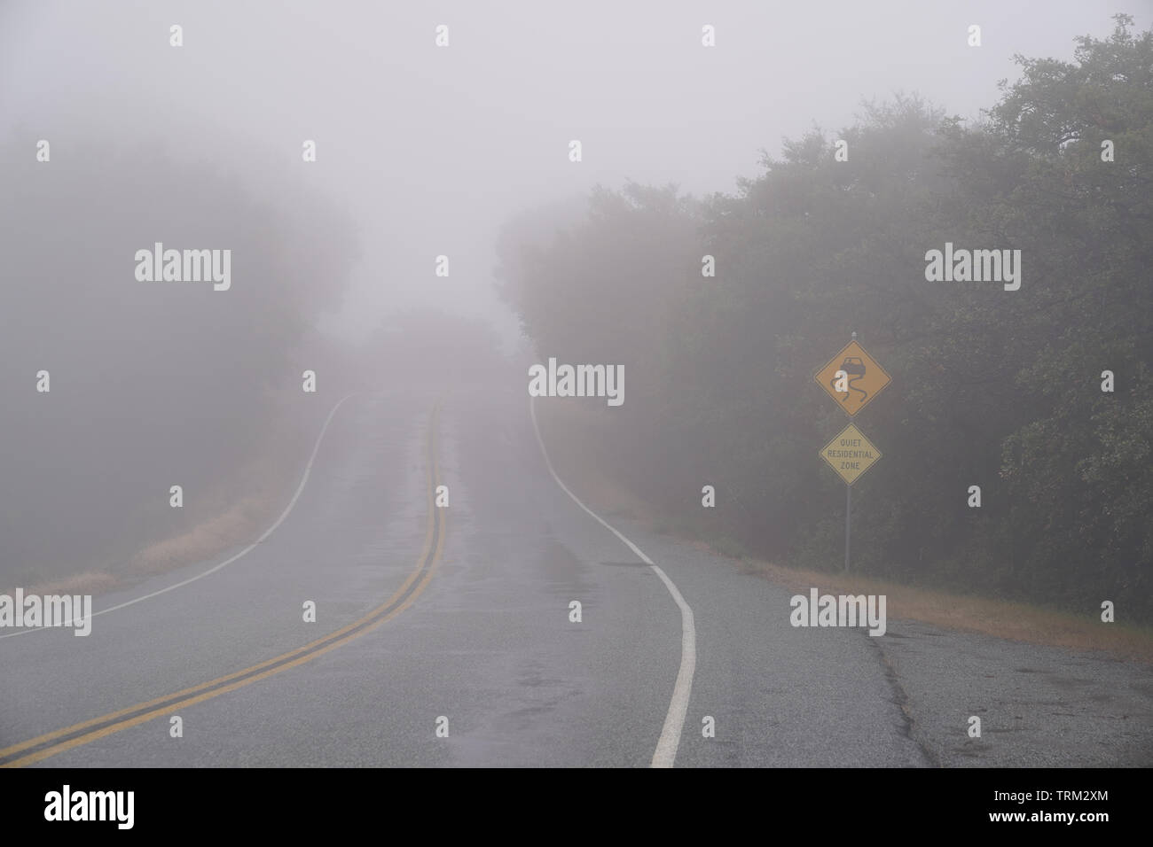 Highway 130 recedes into the fog over Mt. Hamilton in California Stock ...