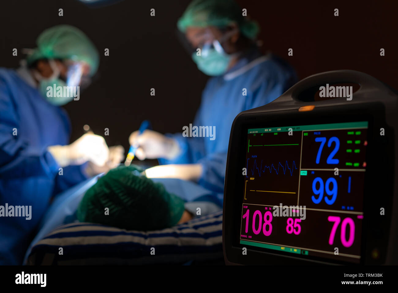 Electrocardiogram in hospital surgery operating emergency room showing ...