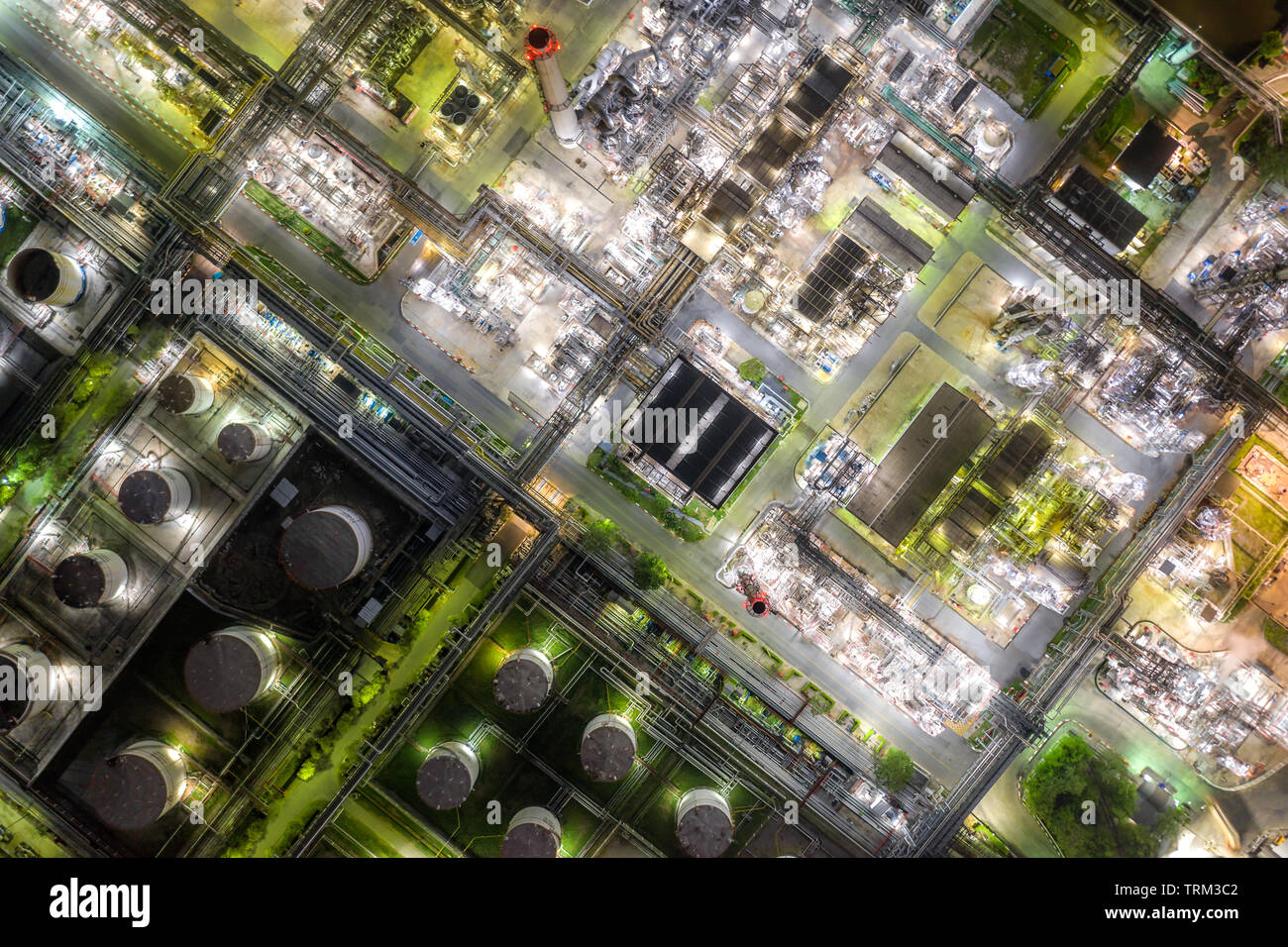 Aerial view oil refinery and gas refinery plant form industry zone at ...
