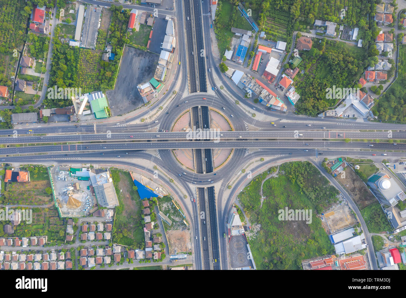 Aerial view of highway junctions Top view of Urban city, Bangkok ...