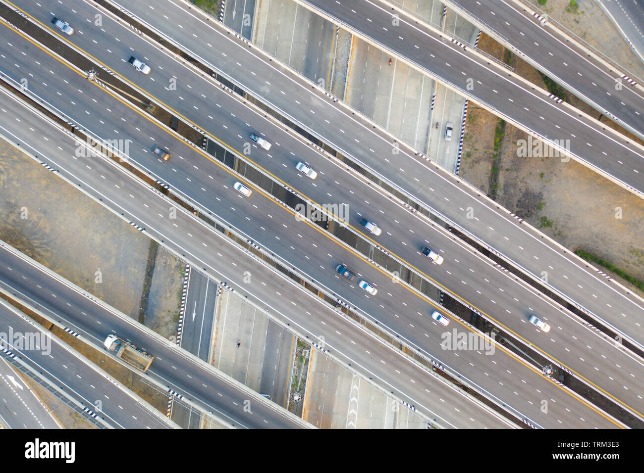 Aerial photo of multilevel elevated highway junction highway passing ...