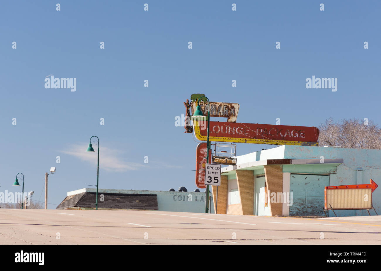 Santa Rosa, New Mexico - February 2, 2019: Orange and yellow neon sign ...