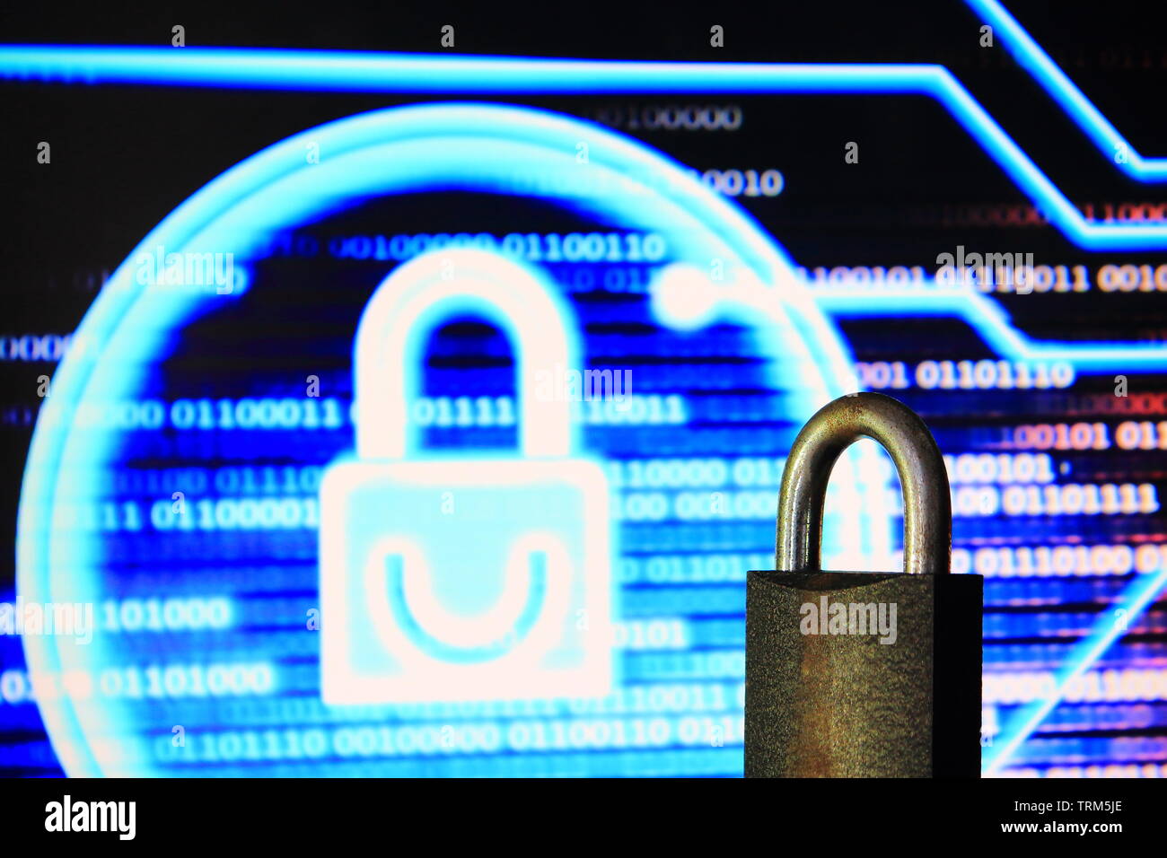 double padlock. iron padlock and digital padlock symbol in screen ...