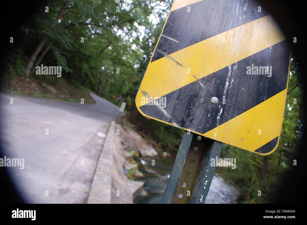 A caution road sign on a windy rural road Stock Photo - Alamy