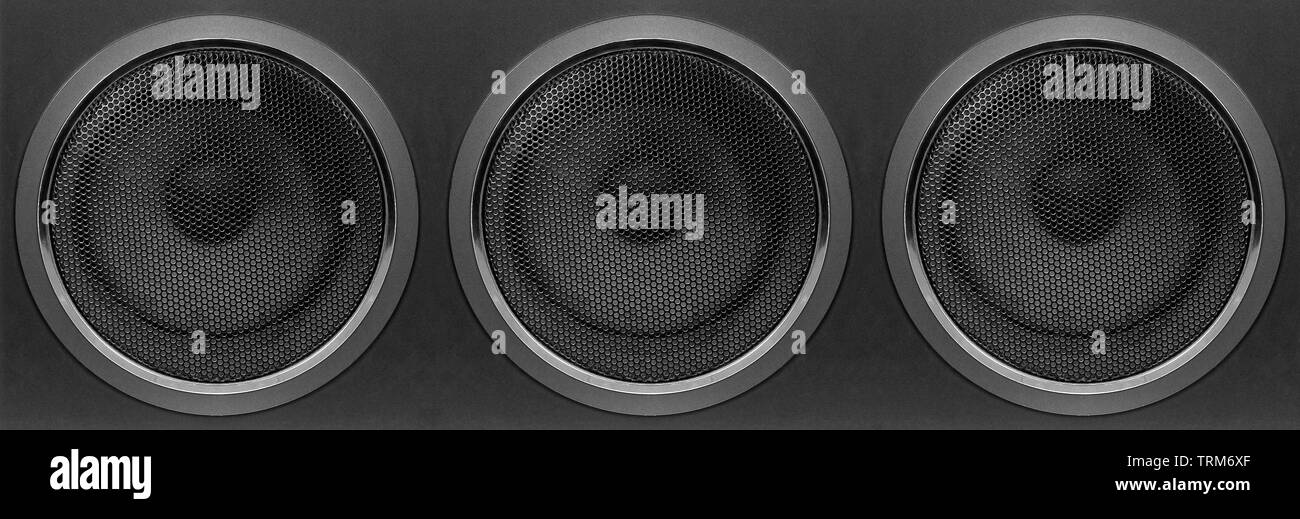 Music and sound - Front view one three bass Subwoofer array loudspeaker ...