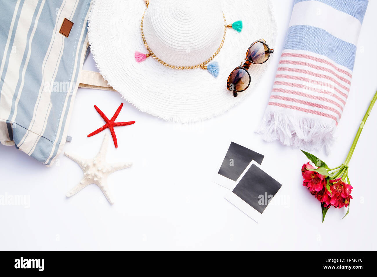 Summer background with the blank instant images Stock Photo - Alamy