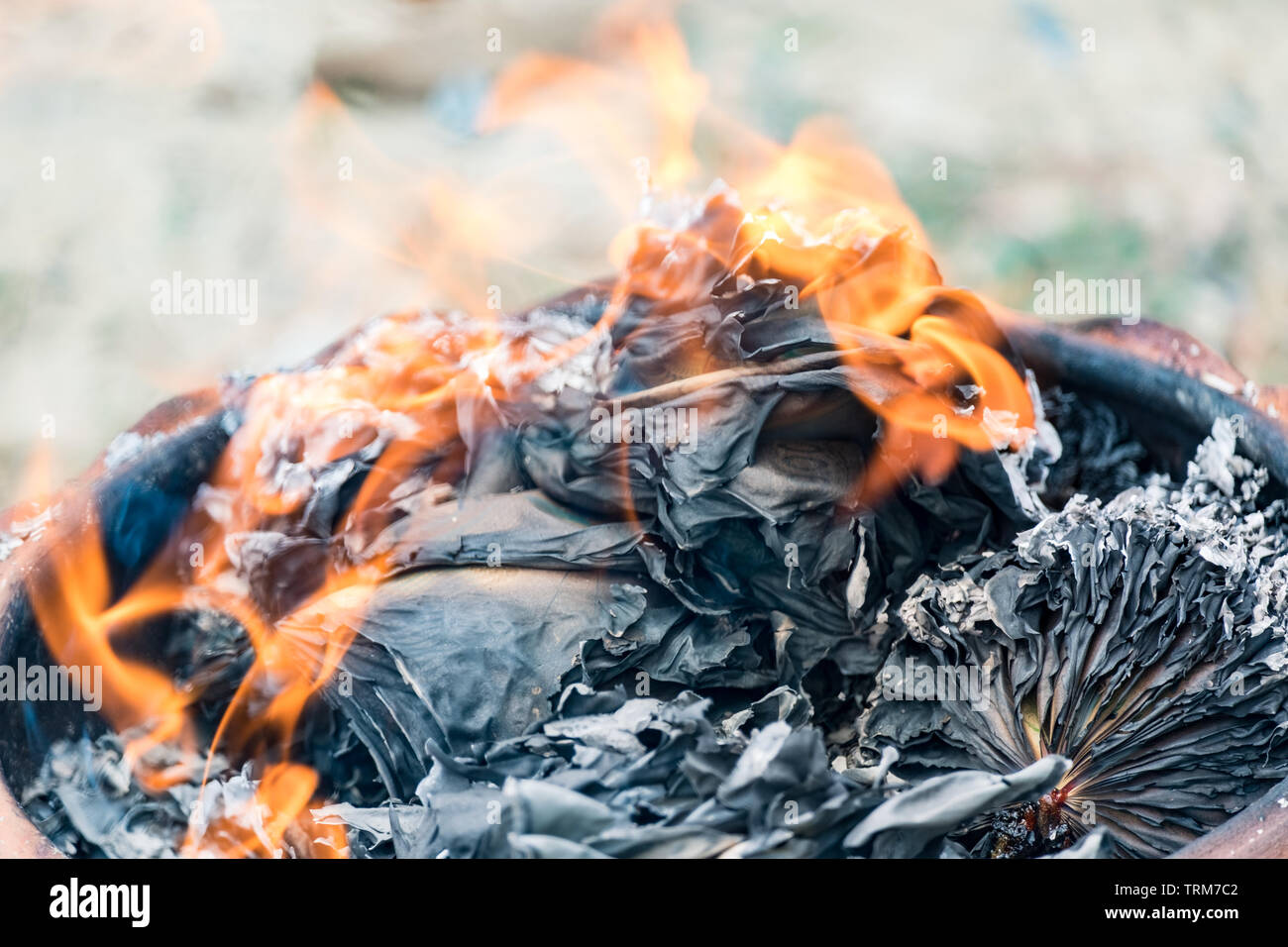 Burning paper silver and gold in chinese festival Stock Photo - Alamy