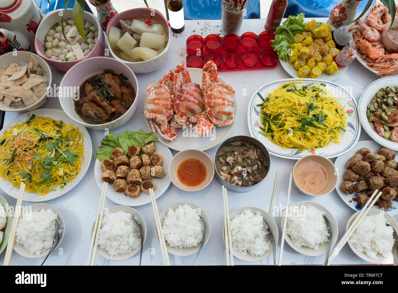 Celebration of Chinese culture ancestors and god with various foods ...