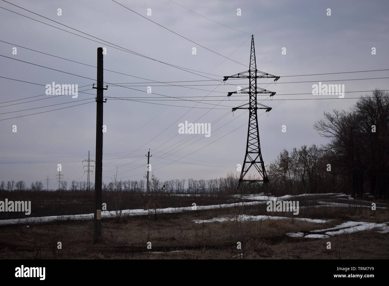 High voltage power line. Electricity Power Pylon Stock Photo - Alamy