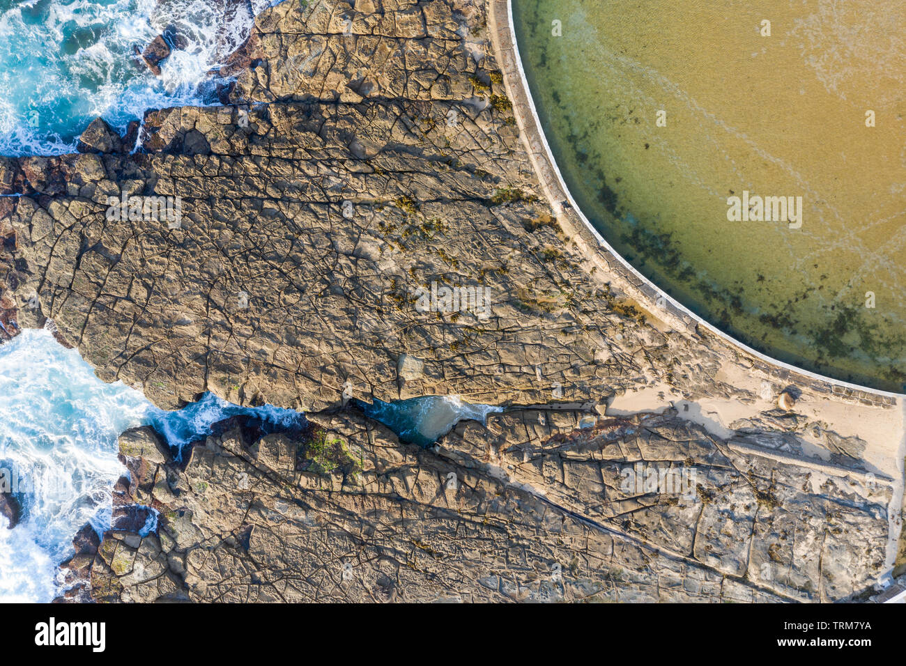 Aerial view of the canoe pool and rugged coastline at Newcastle NSW ...