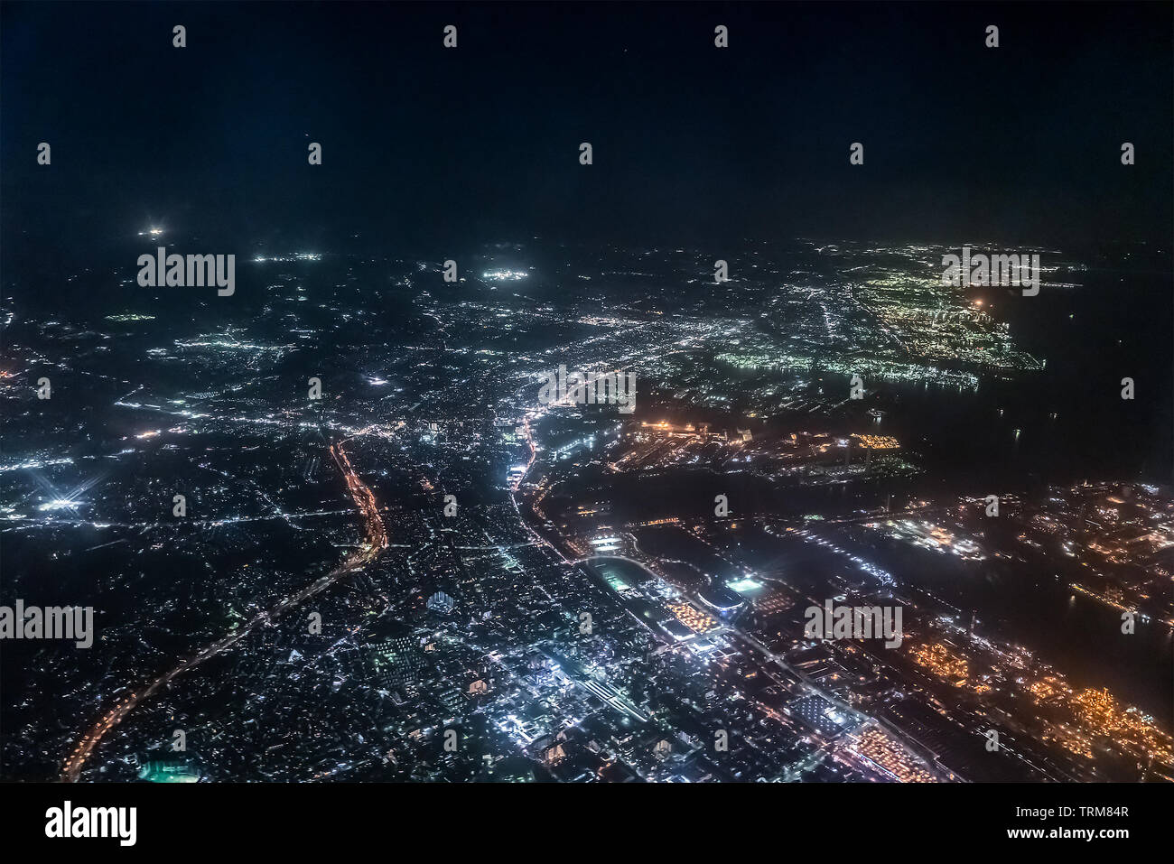 Aerial view of Tokyo Bay around Urayasu ditrict in the night Stock ...