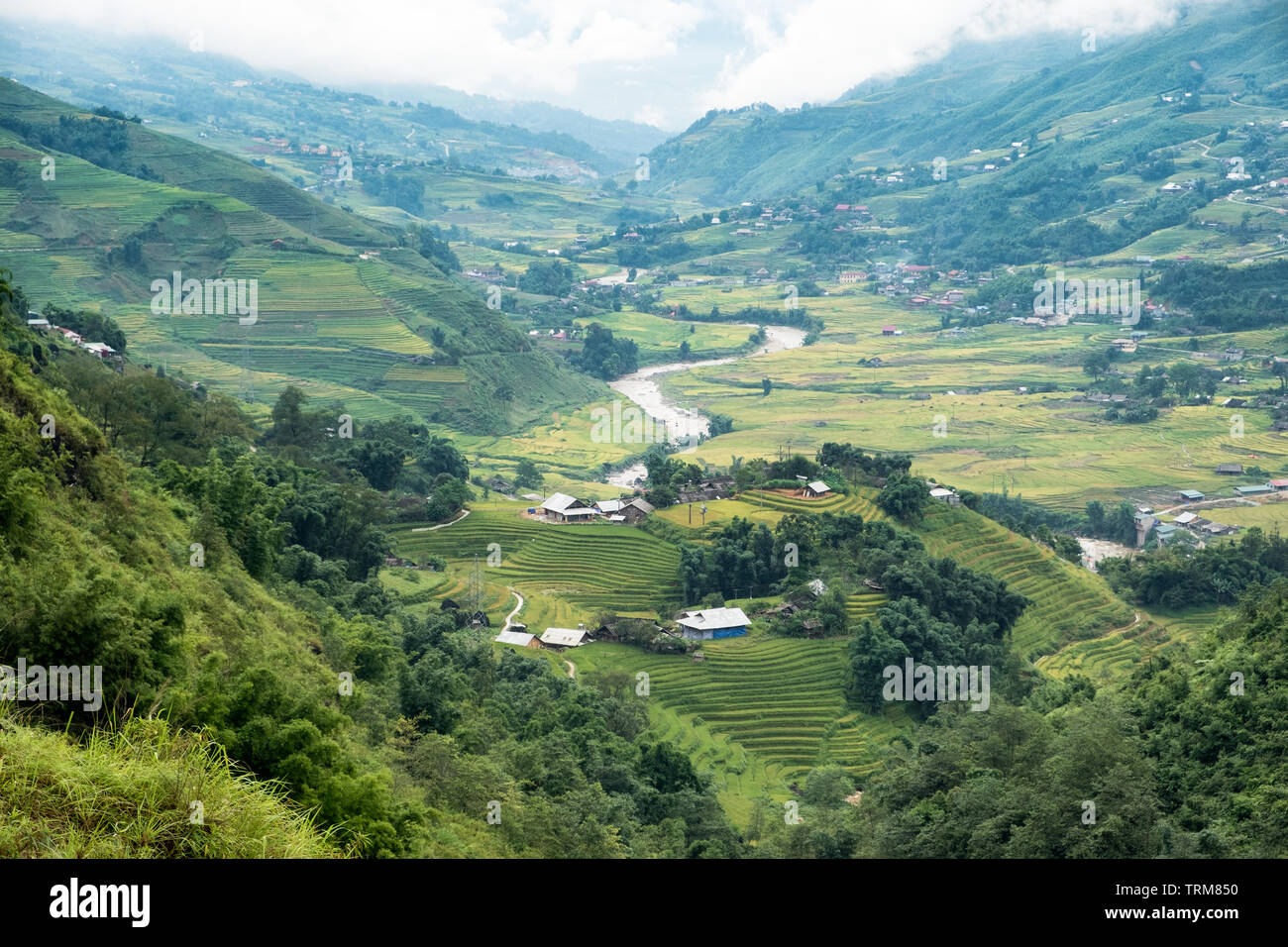 Viewpoint of tribe village with rice field terraced in Sapa, Vietnam ...