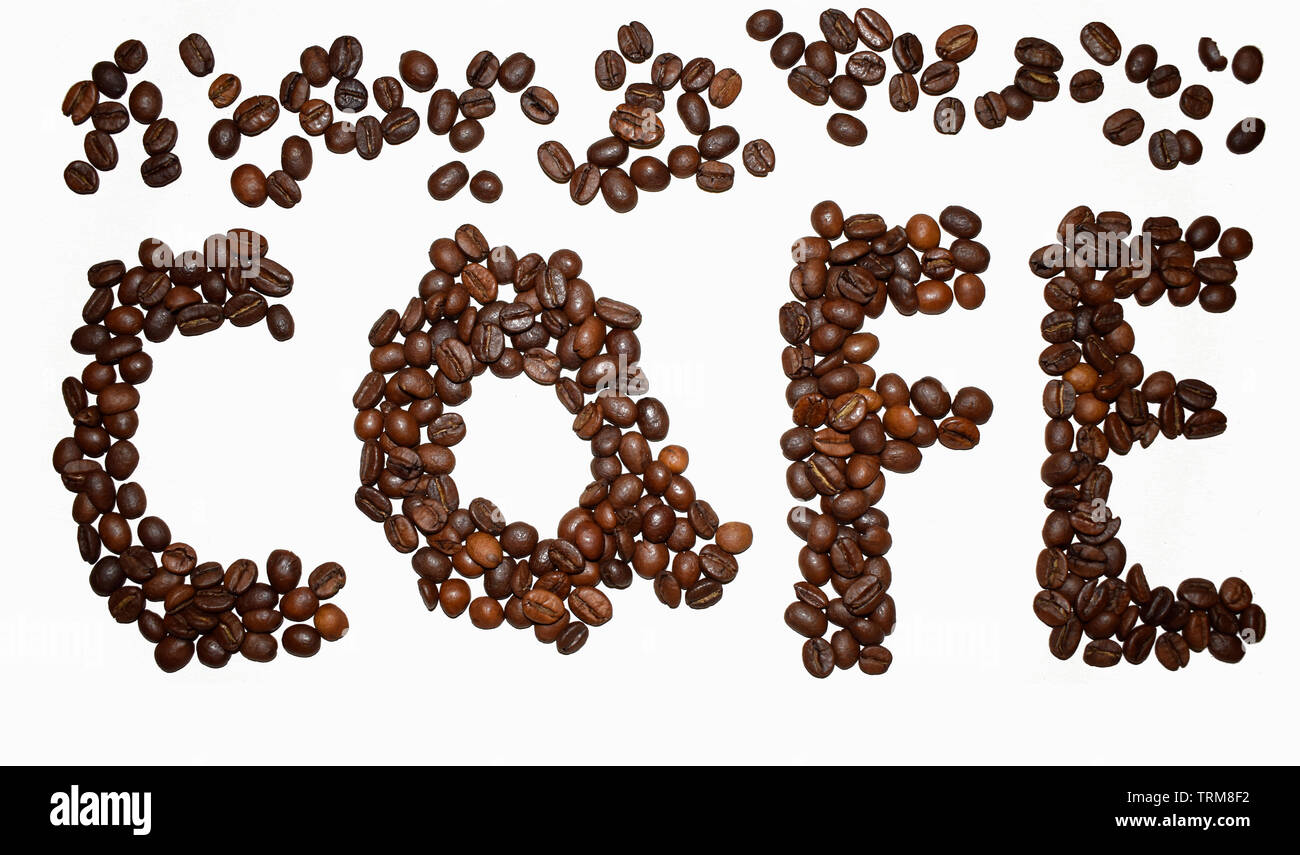 English Coffee Alphabet isolated on white. Roasted coffee beans. ?offee ...