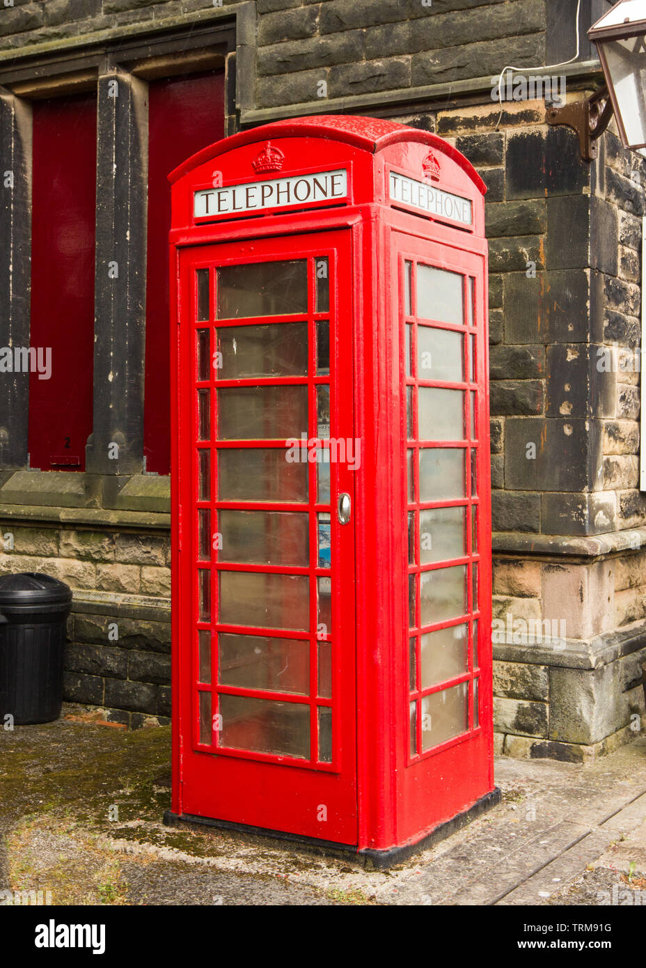 Red phone box on Darley Dale Train Station Platform, Derbyshire UK ...