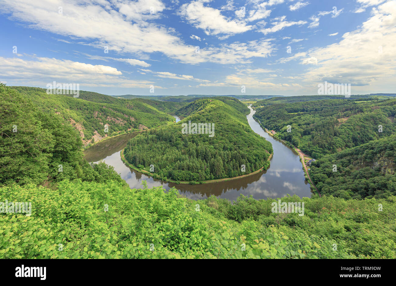 Saarschleife at Cloef vantage point near Mettlach in the Saar region ...