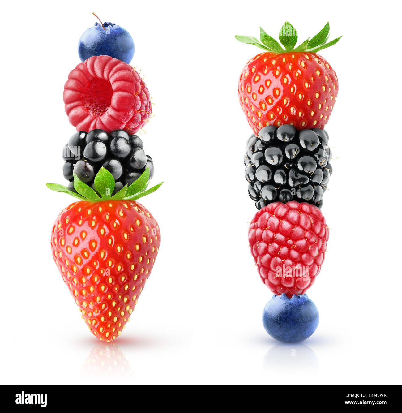 Isolated berries pyramids. Strawberry, blackberry, raspberry and ...