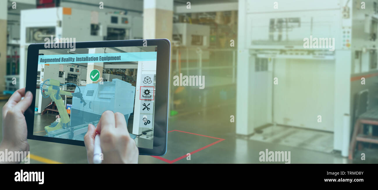 smart manufacturing ,industry 4.0, 5.0 technology concept, man use ...