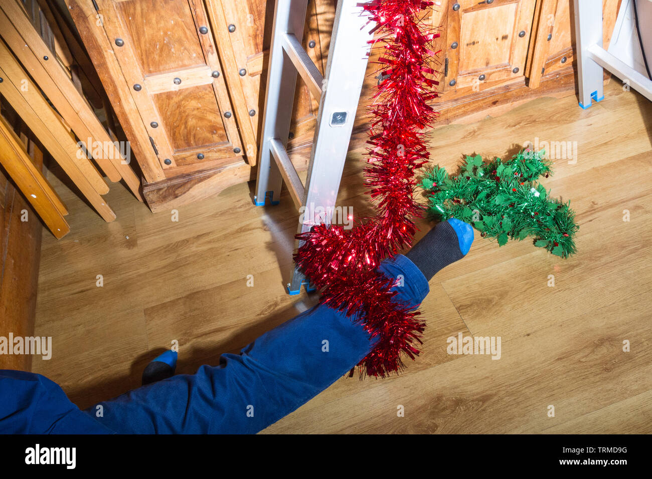 Scene of accident after fall from ladder putting up Christmas ...
