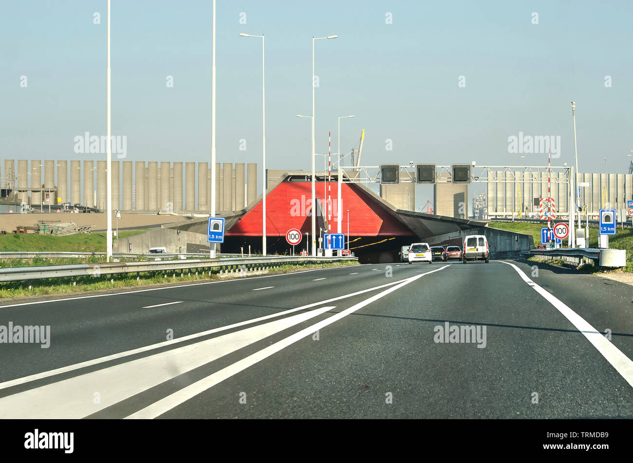 Rotterdam, The Netherlands, April 19, 2019: view of the A15 motorway ...