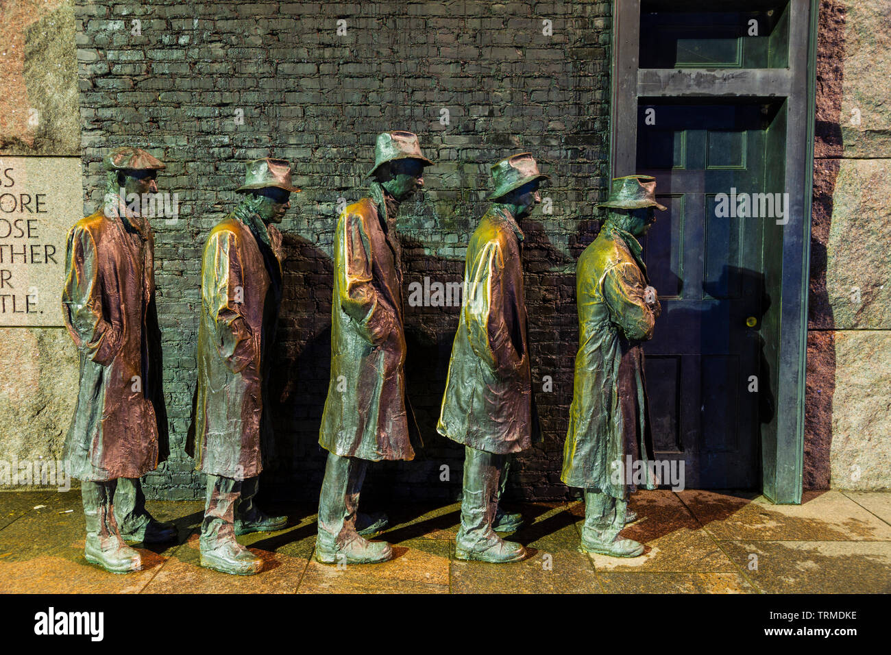 Franklin Delano Roosevelt Memorial men waiting in line interior detail ...