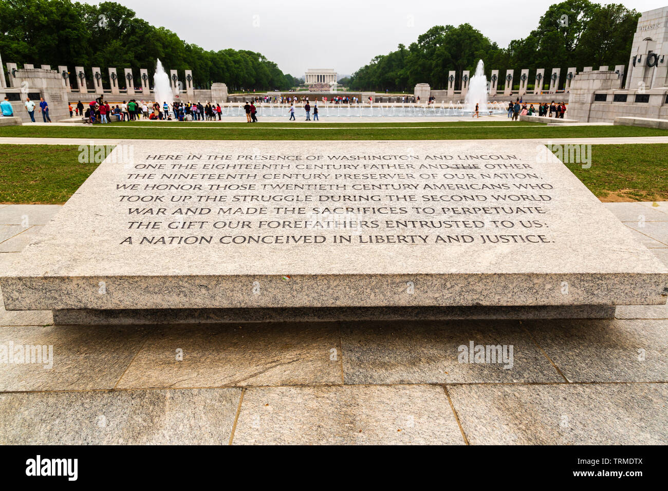 WW II Memorial. “Here in the presence of Washington and Lincoln, one ...