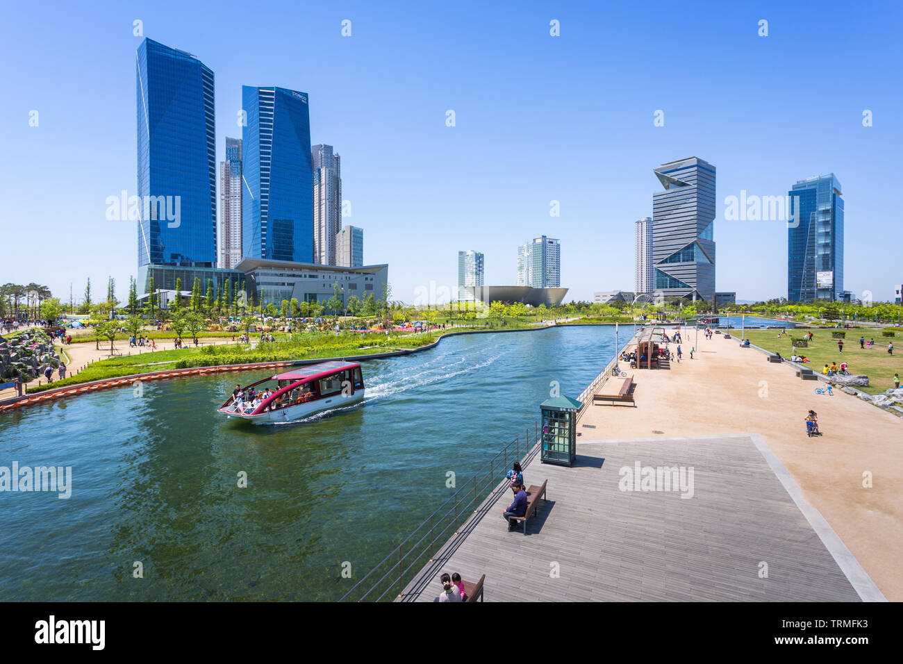 Incheon, South Korea - May 05, 2015: People are riding a tourist boat ...