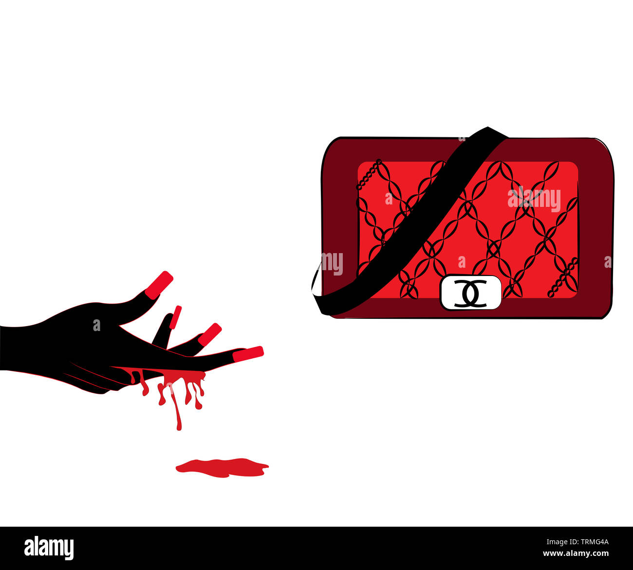 illustration of a hand bleeding reaching toward a bag Stock Photo - Alamy