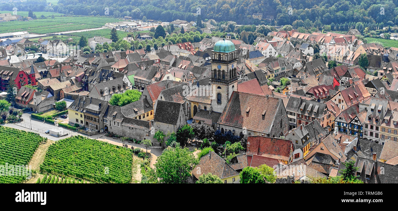 Kaysersberg, France - Aug 2015: Elevated view of the medieval village ...