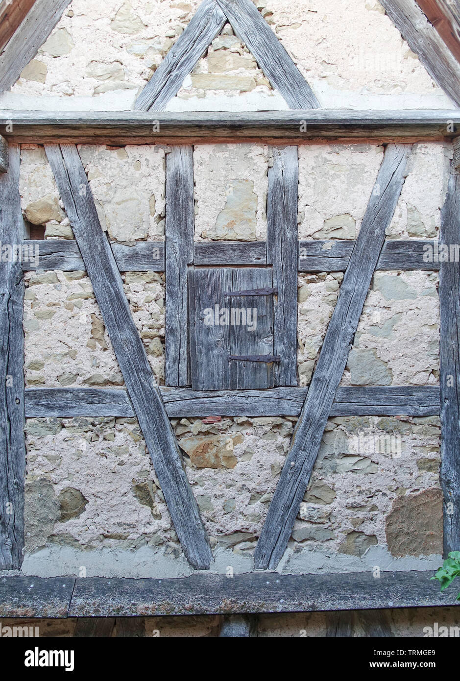 Symmetrical Half Timbered Medieval Wall with grey timbers and white ...