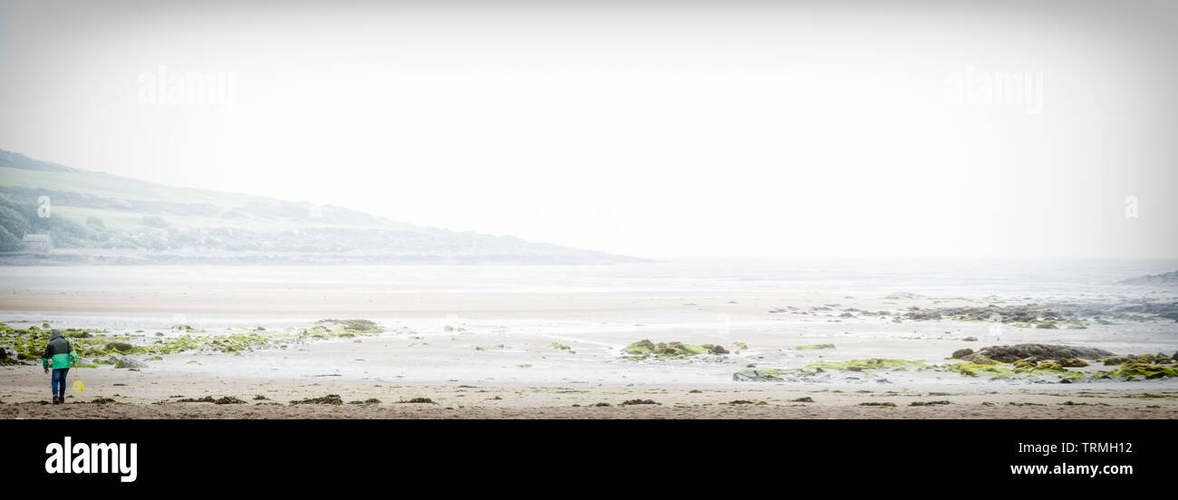 A boy on the beach at Brighouse Bay near Borgue in Dumfries and ...