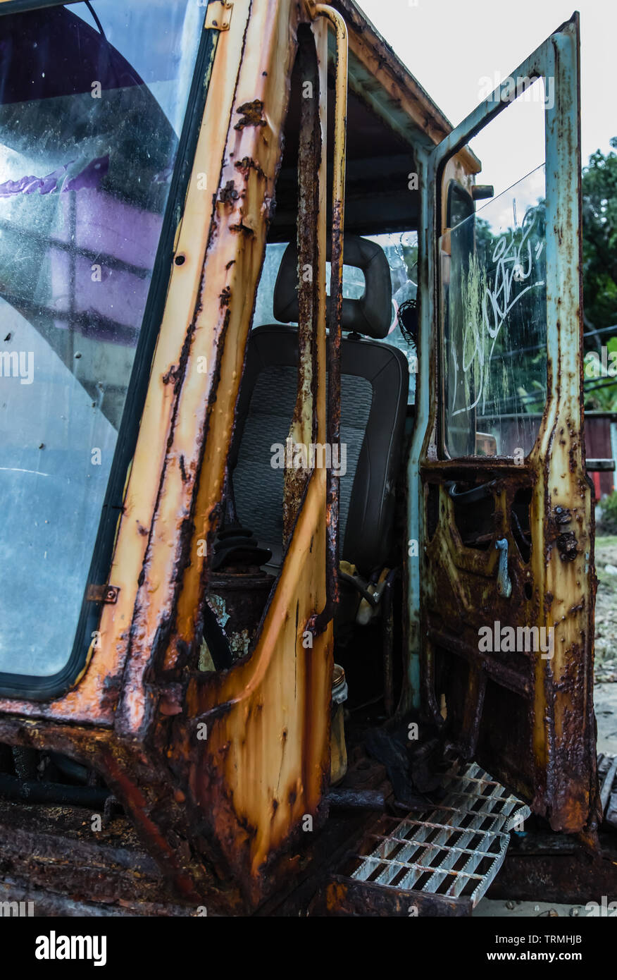 abandoned rusty and old excavator on the beach Stock Photo - Alamy