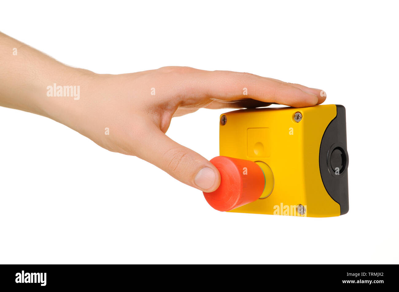 Hand press action button Cut Out Stock Images & Pictures - Alamy