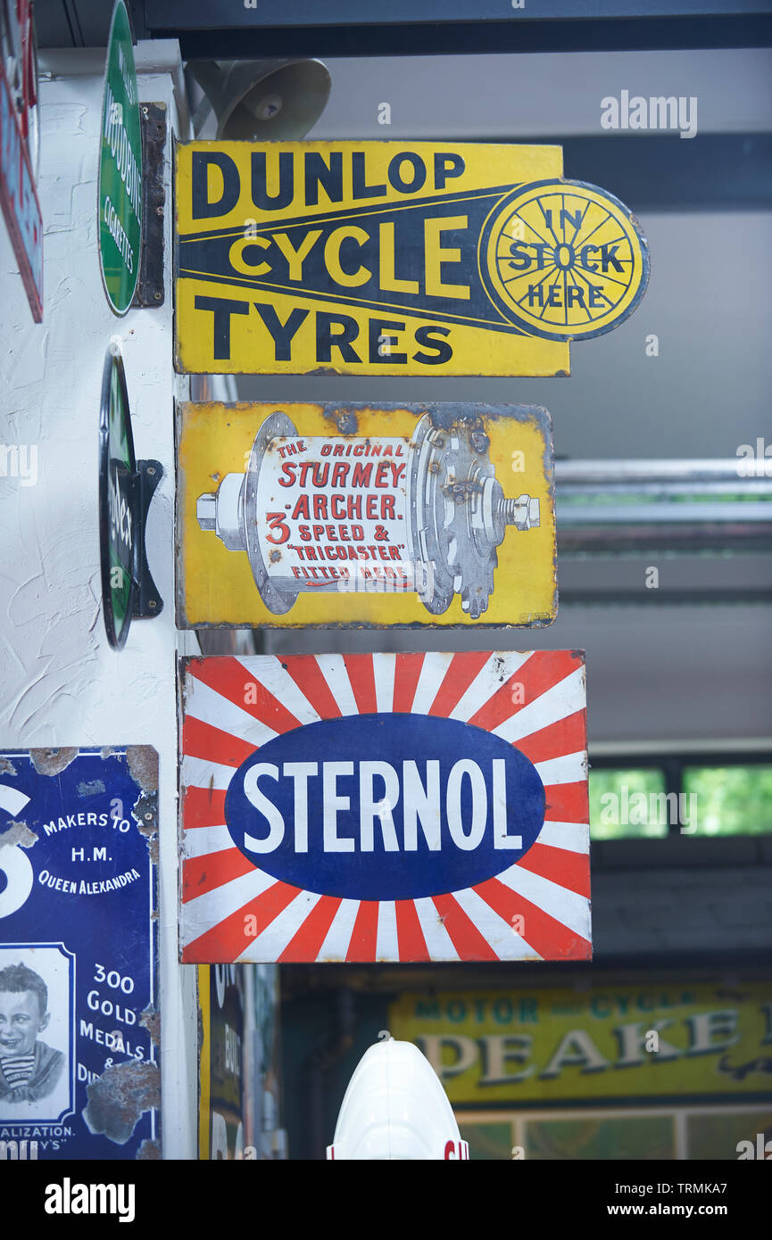 Vintage enamel advertising signs on display at the Lakeland Motor ...