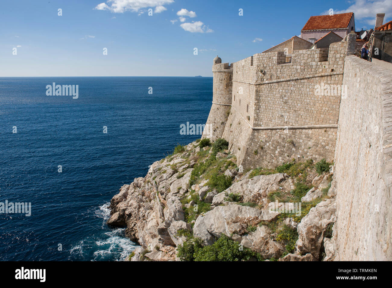 The city walls, and Sveti Petar tower; stari grad, Dubrovnik, Croatia ...
