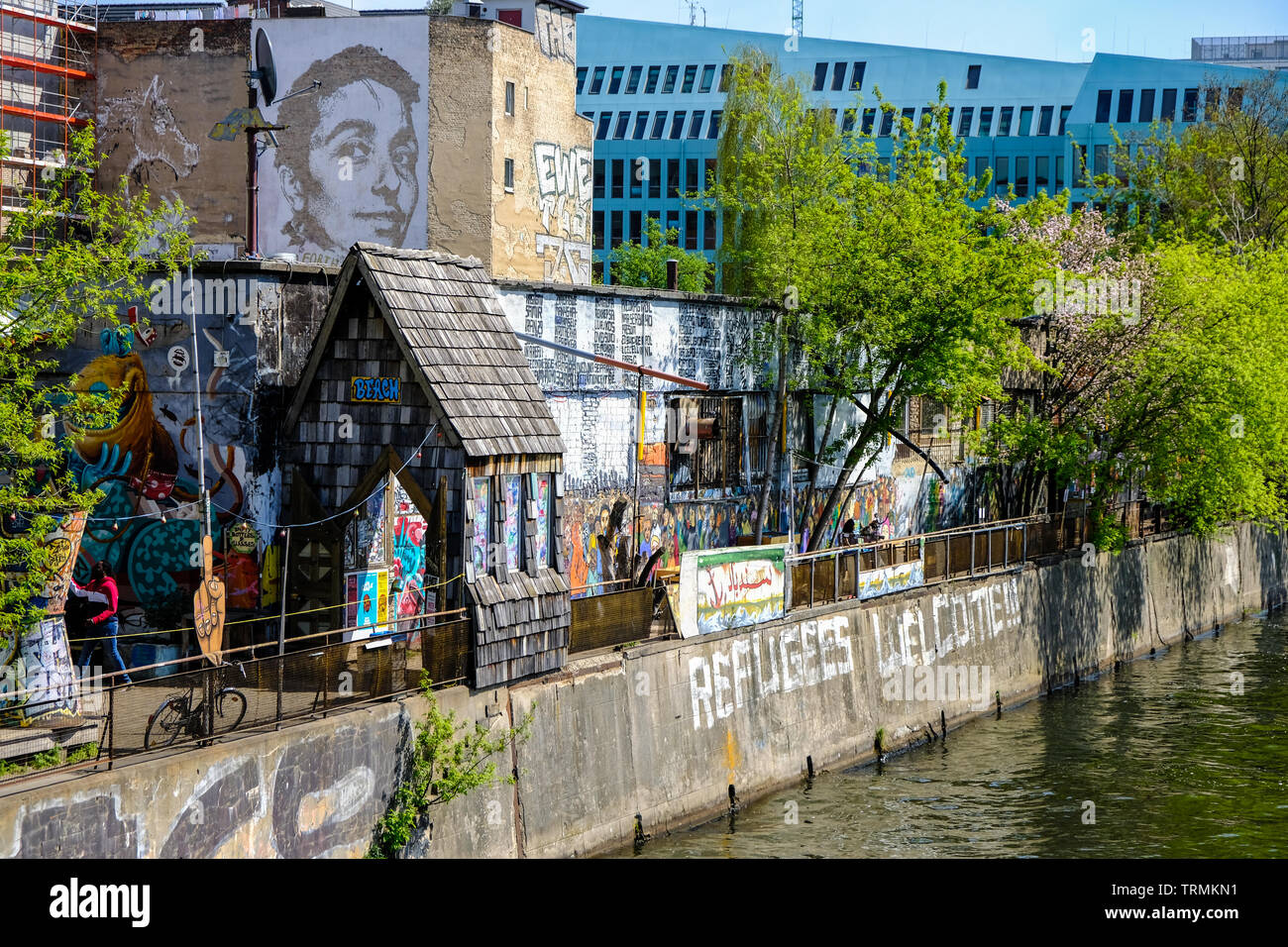 YAAM, a riverside beach club on the banks of the river Spree, Berlin ...