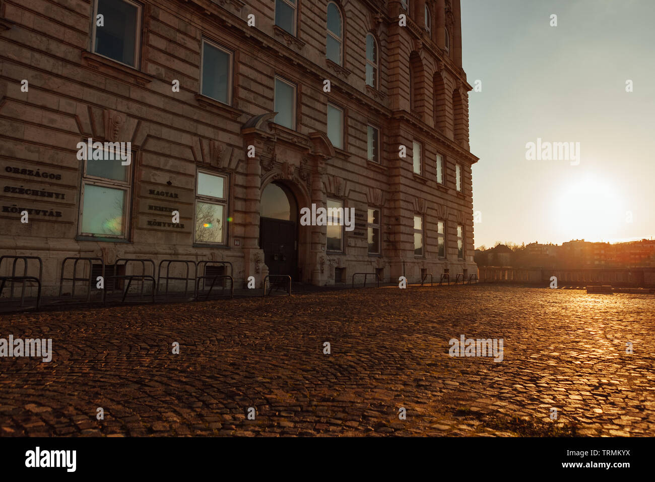 Hungarian National Library entrance at sunset in Buda castle Stock ...