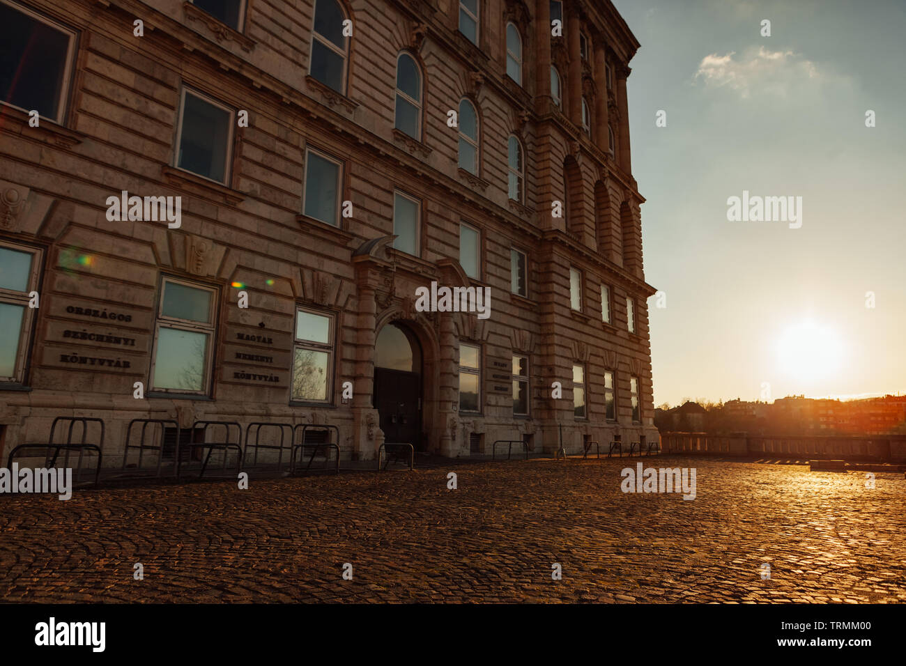Hungarian National Library entrance at sunset in Buda castle Stock ...
