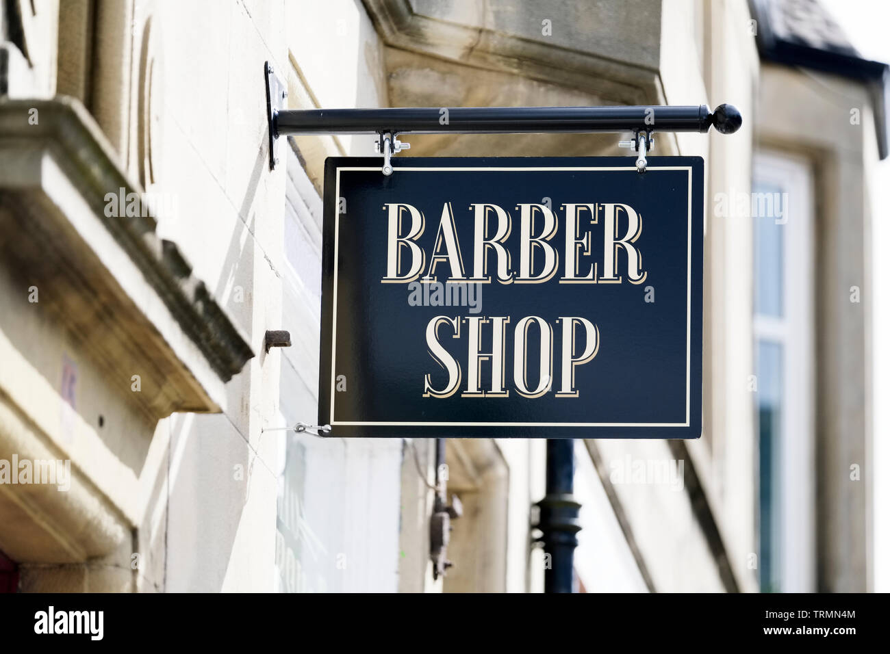 Barber sign at victorian hairdresser shop Stock Photo - Alamy